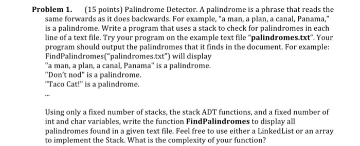 Solved Problem 1 15 Points Palindrome Detector A