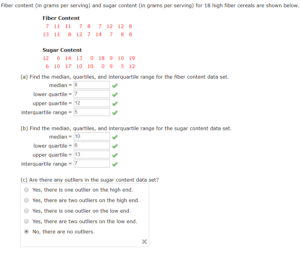 Solved Fiber content (in grams per serving) and sugar | Chegg.com