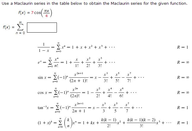 Use a Maclaurin series in the table below to obtain | Chegg.com