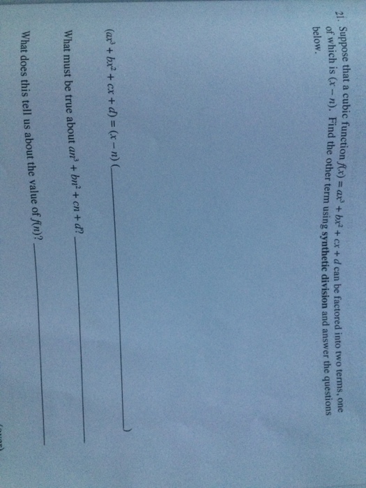 Solved Suppose that a cubic function f(x) = ax^3 + bx^2 + cx | Chegg.com