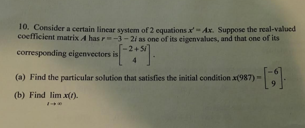 Solved Consider a certain linear system of 2 equations x' = | Chegg.com