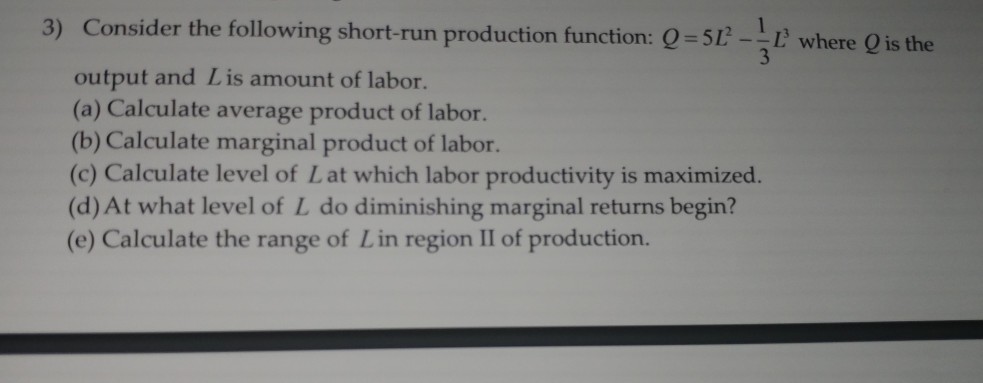 Solved Consider the following short-run production function: | Chegg.com