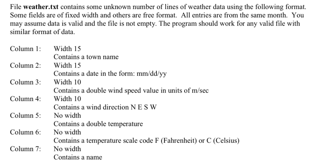 Solved File weather.txt contains some unknown number of | Chegg.com