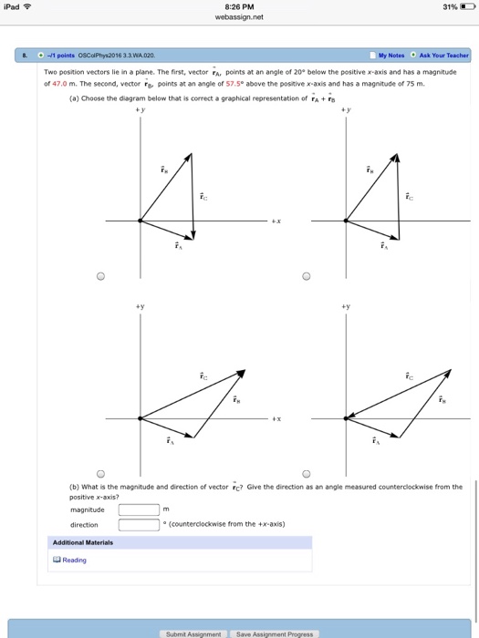 Solved Two position vectors lie m a plane. The first, vector | Chegg.com
