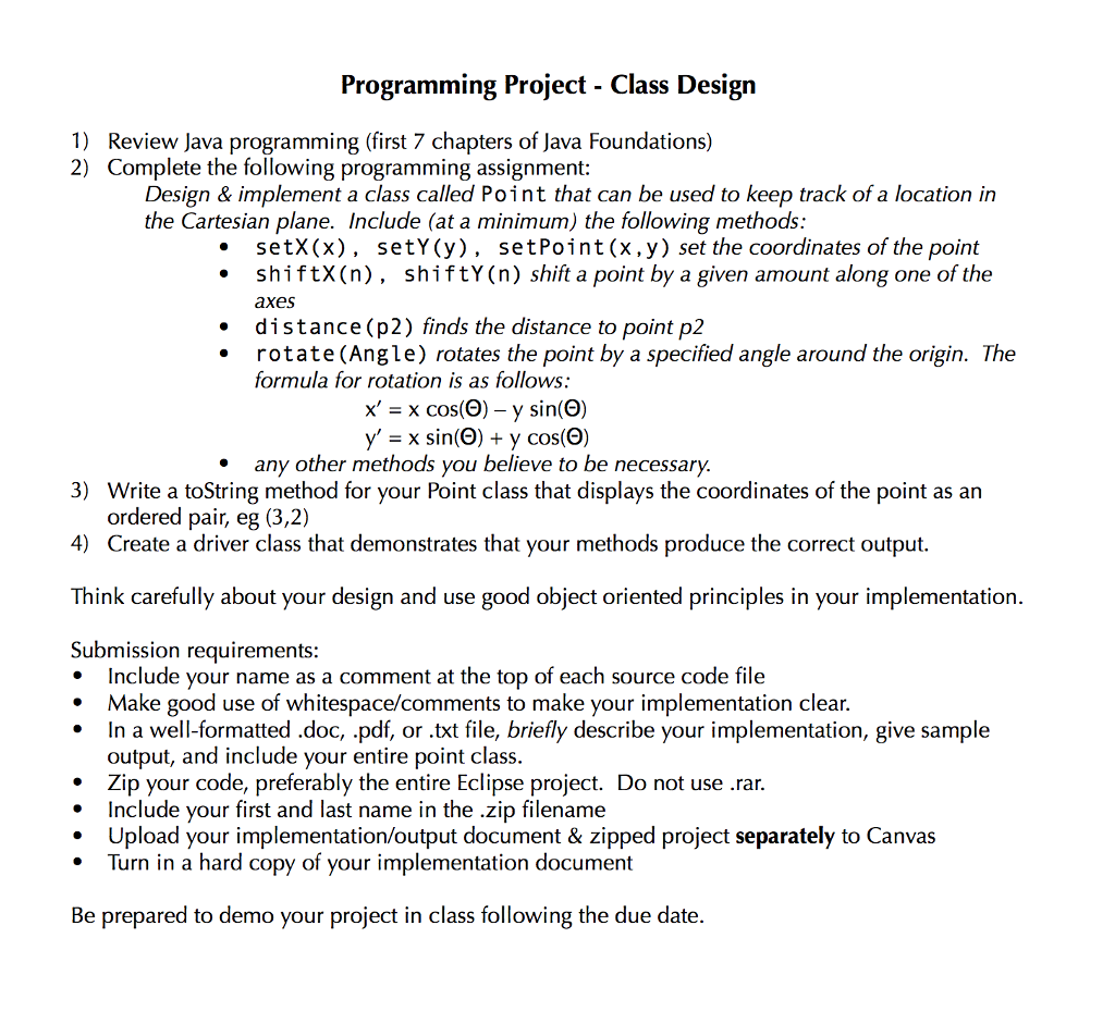Solved Programming Project - Class Design 1) 2) Review Java | Chegg.com