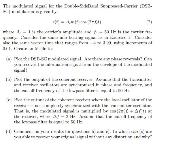 Solved The modulated signal for the Double-SideBand | Chegg.com