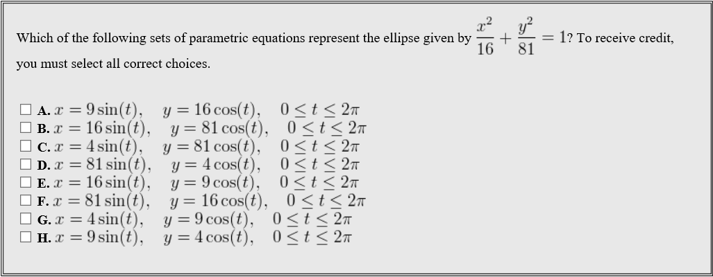Solved Which of the following sets of parametric equations | Chegg.com