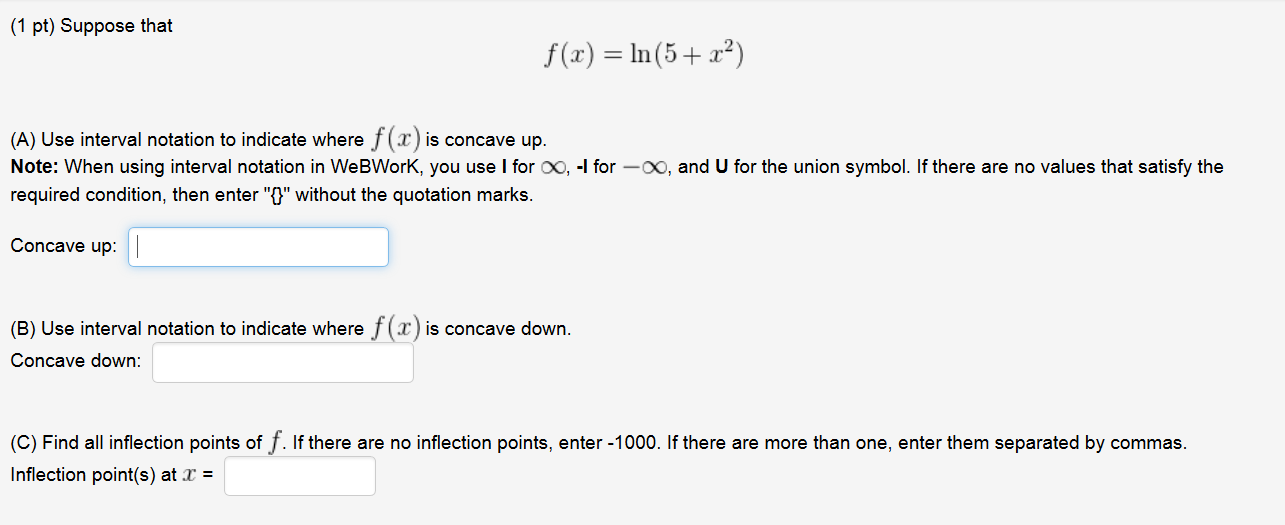 Solved (1 pt) Suppose that f(x) = ln(5 + x^2) (A) Use | Chegg.com