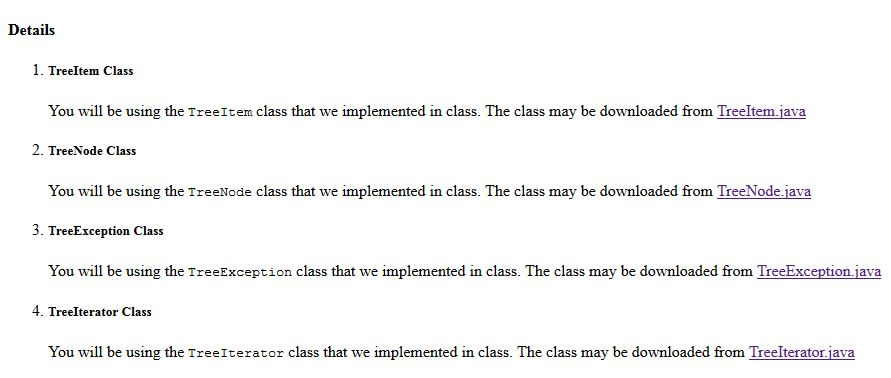Details 1. Treeltem Class You will be using the | Chegg.com
