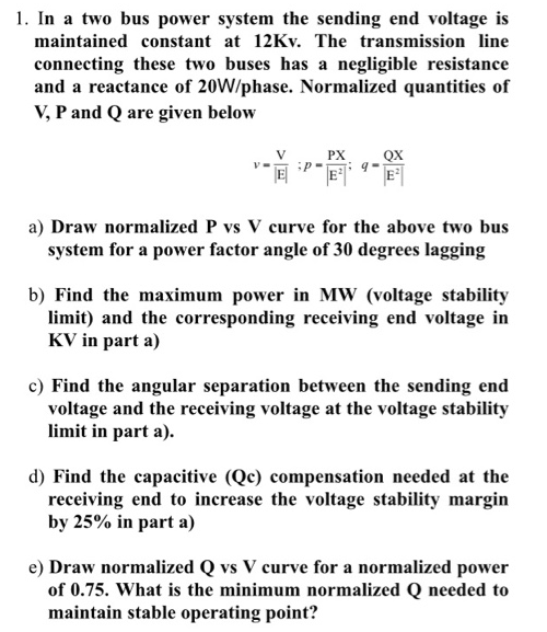 Solved 1. In a two bus power system the sending end voltage | Chegg.com