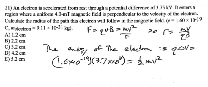 Solved 21) An electron is accelerated from rest through a | Chegg.com