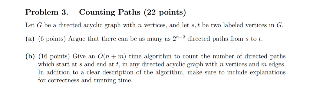 Solved Problem 3. Counting Paths (22 points) Let G be a | Chegg.com