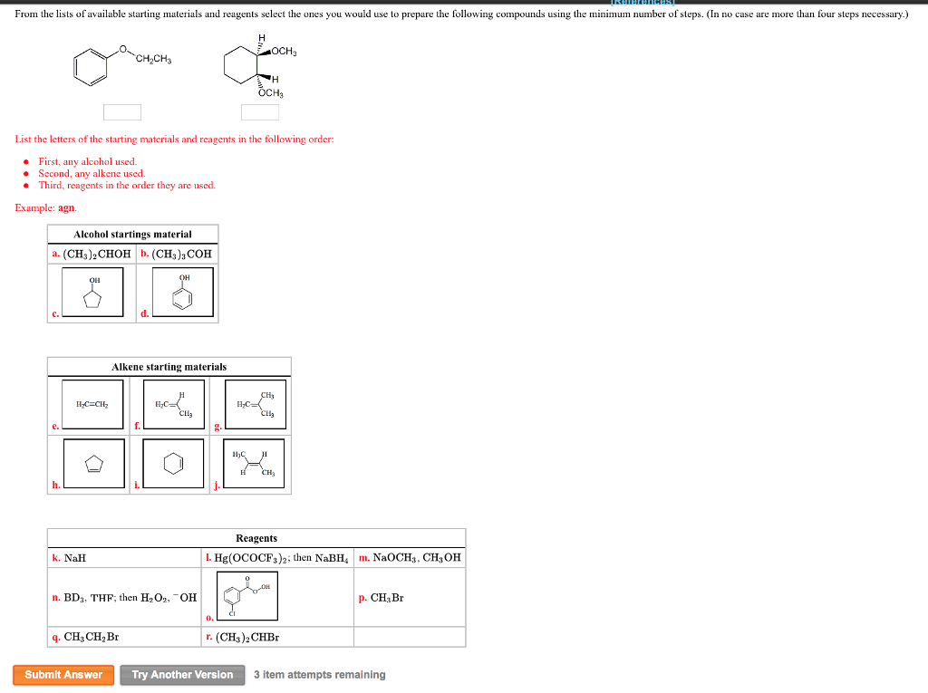 Solved From the lists of available starting materials and | Chegg.com
