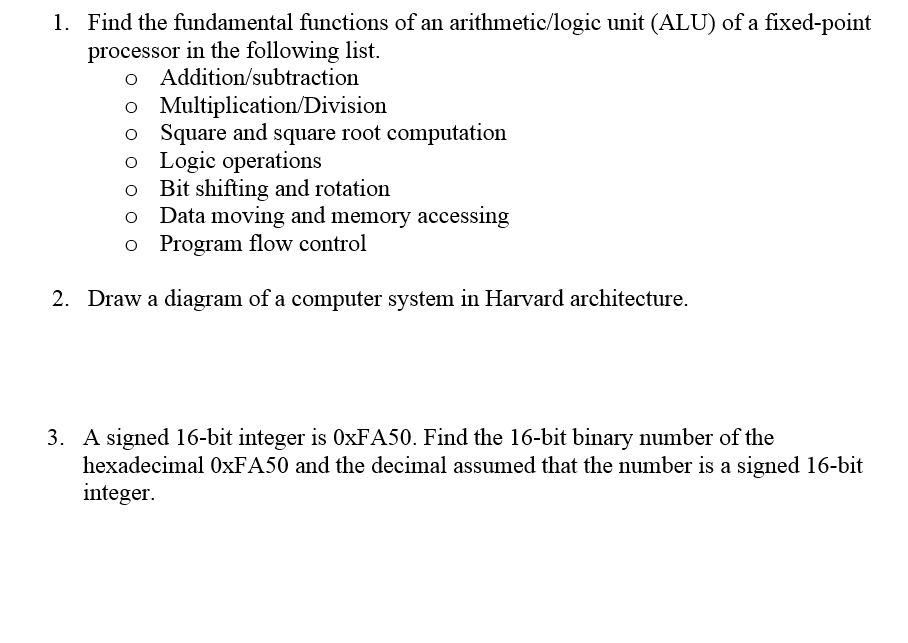 Solved Find the fundamental functions of an arithmetic/logic | Chegg.com