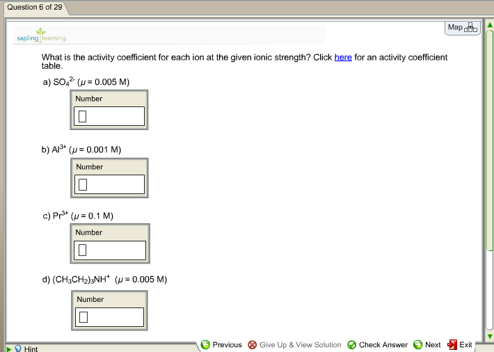 Solved What is the activity coefficient for each ion at the | Chegg.com