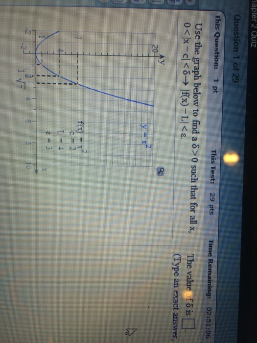 Solved Use the graph below to find a Delta > 0 such that for | Chegg.com