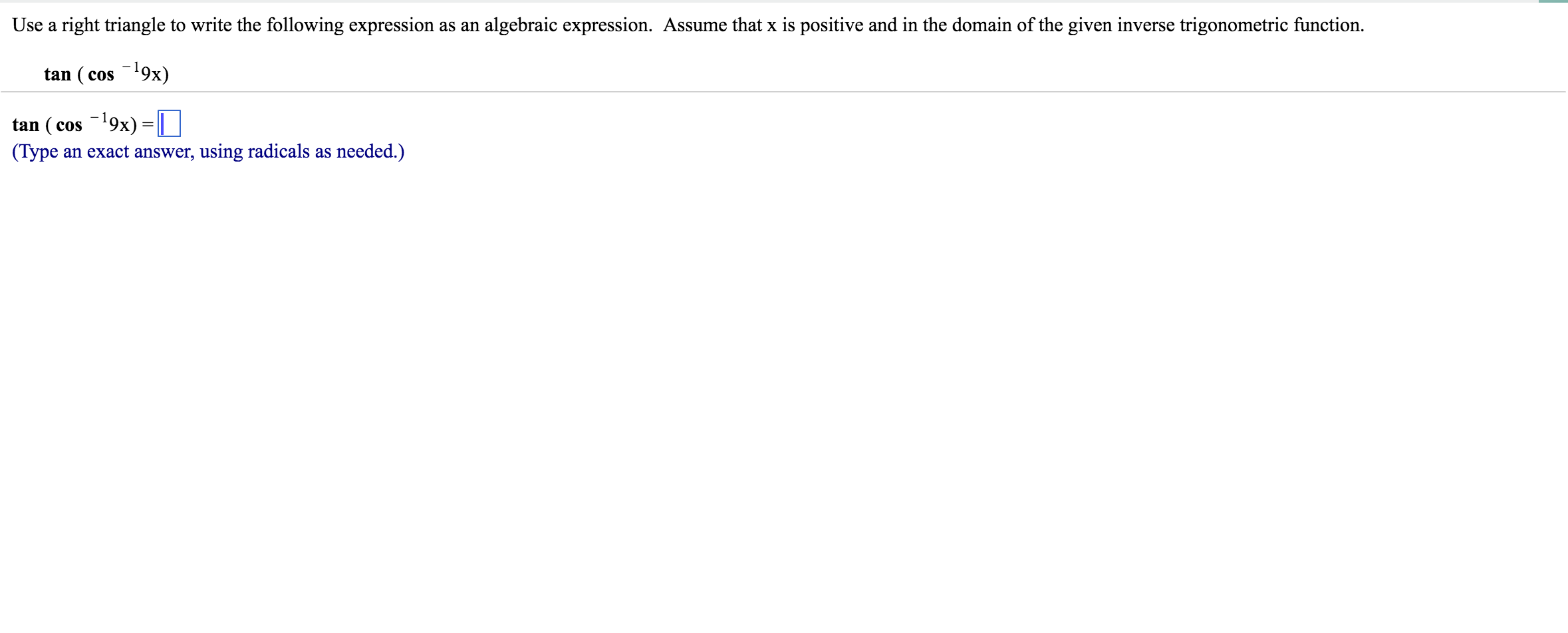 Solved Use a right triangle to write the following | Chegg.com