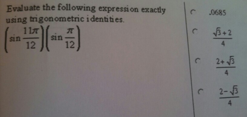 Solved Evaluate the following expression exactly using | Chegg.com