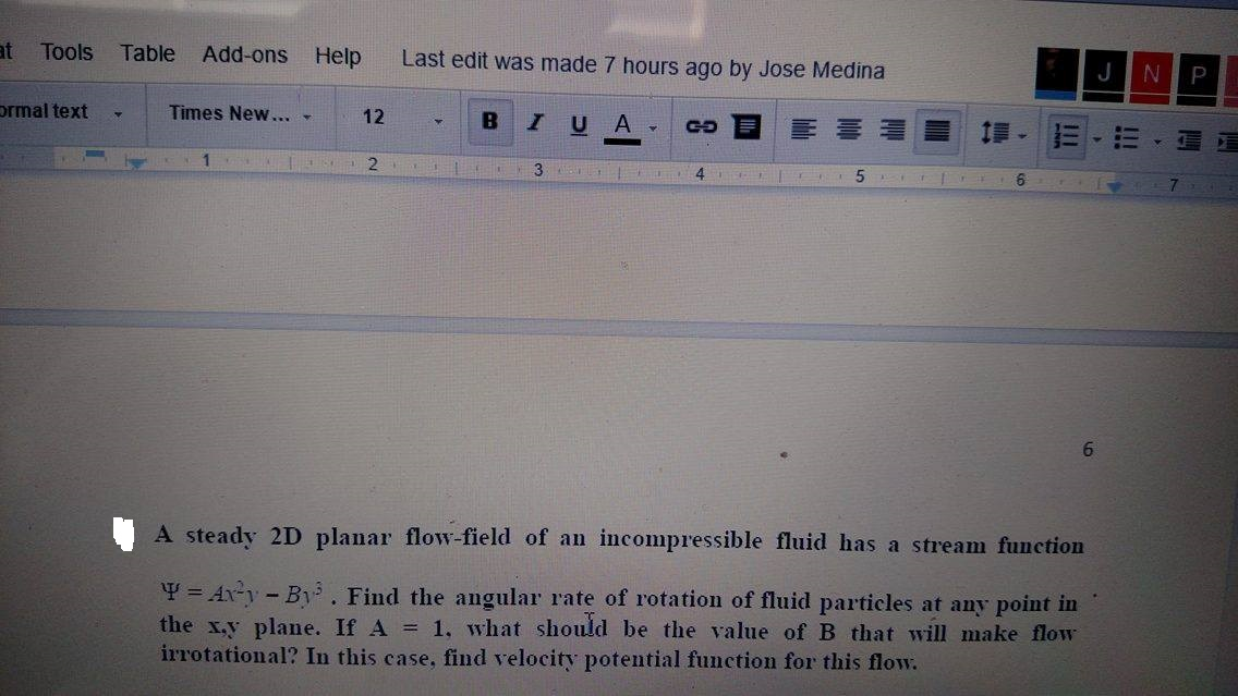 Solved A steady 2D planar flow-field of an incompressible | Chegg.com