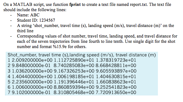 Solved On a MATLAB script, use function fprint to create a | Chegg.com