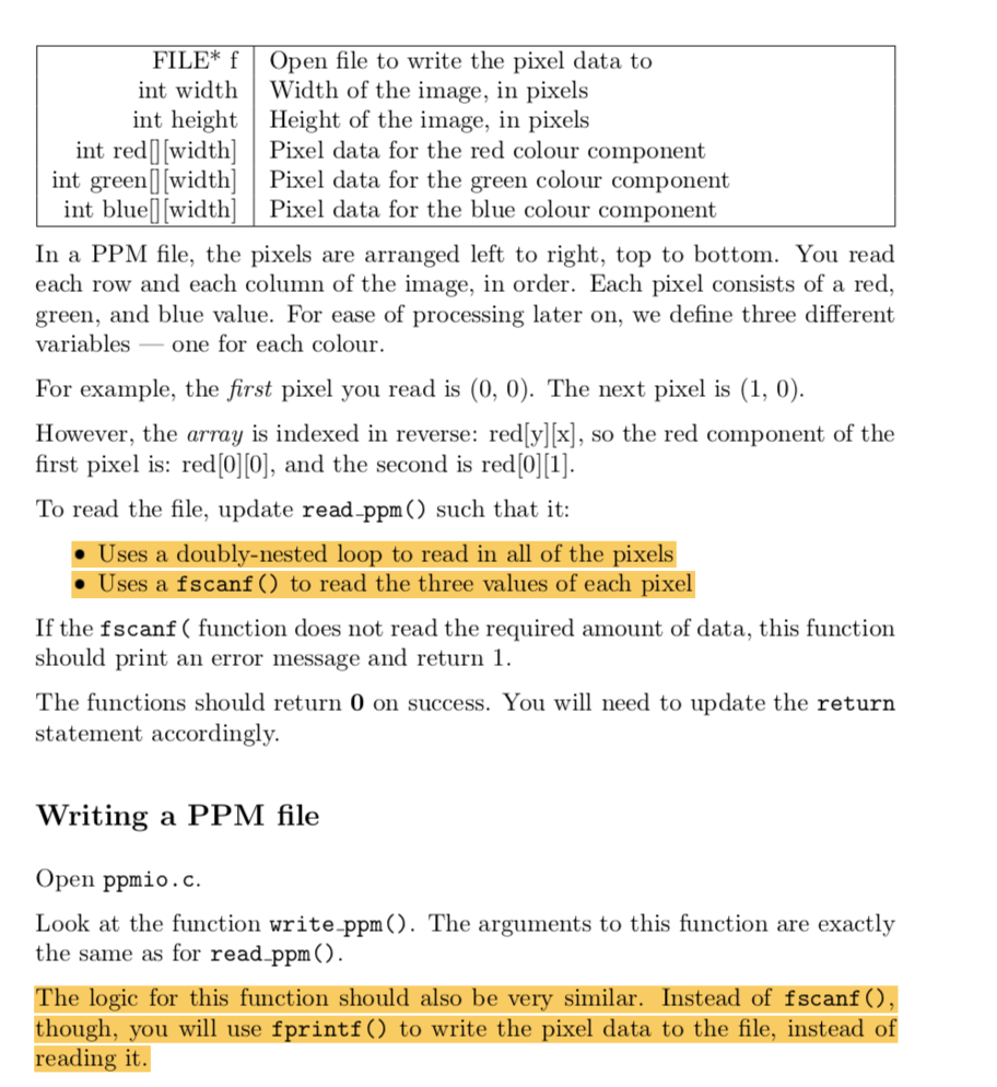 PPM file I/O You will need to develop functions that | Chegg.com