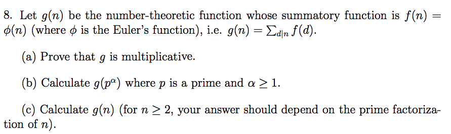 Solved 8 Let Gn Be The Number Theoretic Function Whose