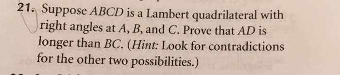 Solved Suppose ABCD is a Lambert quadrilateral with right | Chegg.com
