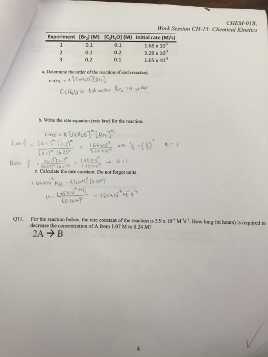 Solved Determine the order of the reaction of each reactant. | Chegg.com
