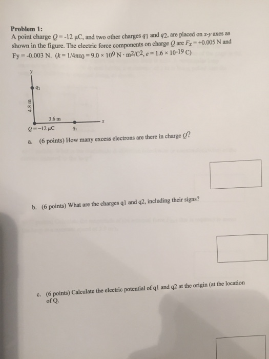 Solved A point charge Q = -12 mu C, and two other charges q1 | Chegg.com