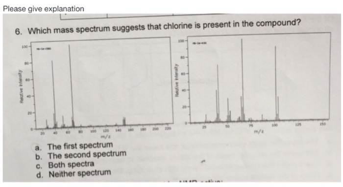 Solved Which mass spectrum suggests that chlorine is present | Chegg.com