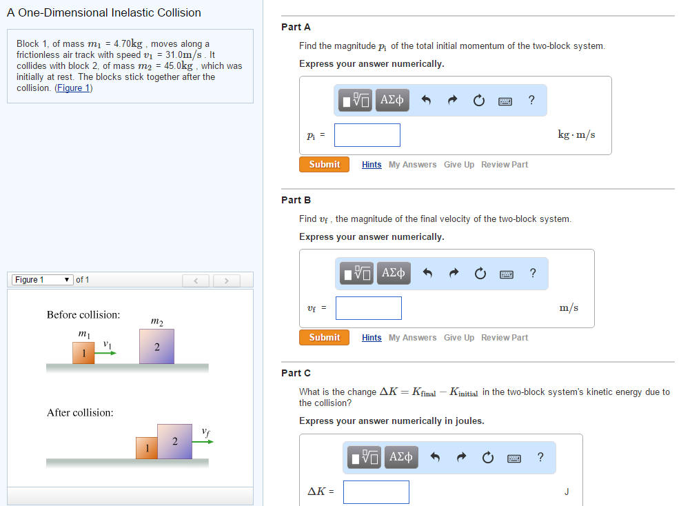 Solved A One-Dimensional Inelastic Collision Block 1, of | Chegg.com