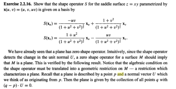 Solved Exercise 2.2.16. Show that the shape operator S for | Chegg.com