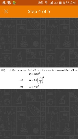 Solved why does s=4pi (D/2)^2 change into s=pi(D)^2? | Chegg.com