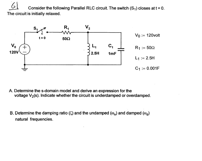 Solved Consider the following Parallel RLC circuit. The | Chegg.com