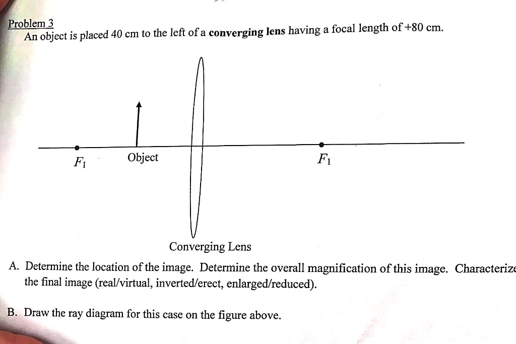 Solved An object is placed 40 cm to the left of a converging | Chegg.com