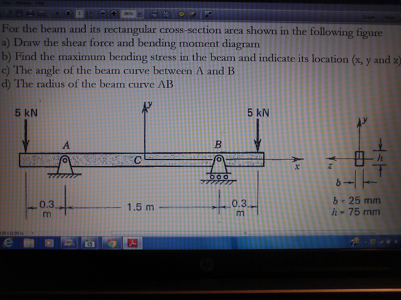 Solved For the beam and its rectangular cross-section | Chegg.com