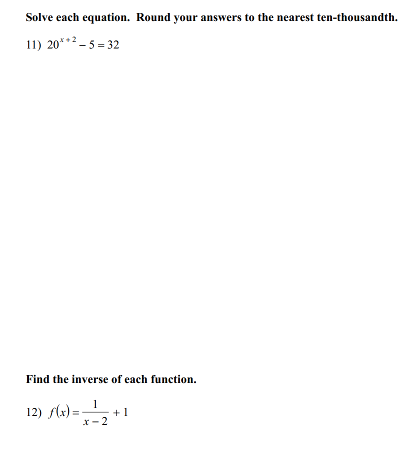 Solved Solve each equation. Round your answers to the | Chegg.com