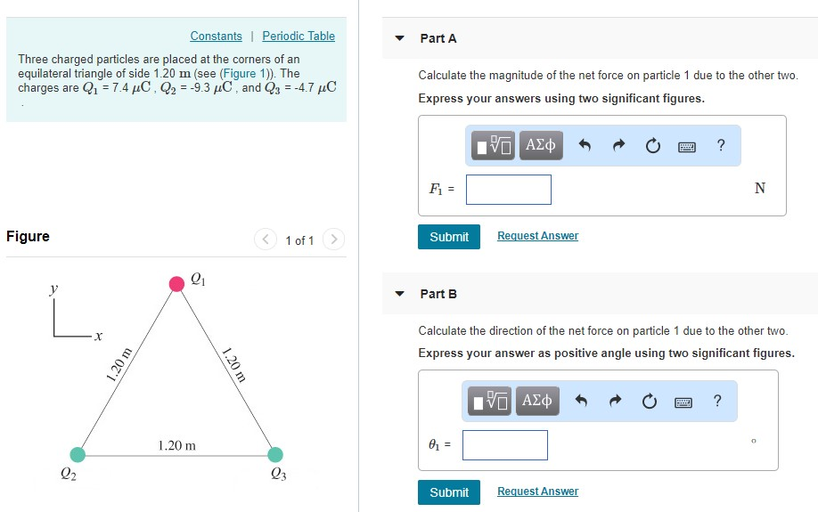 Solved Constants Periodic Table Part A Three charged | Chegg.com