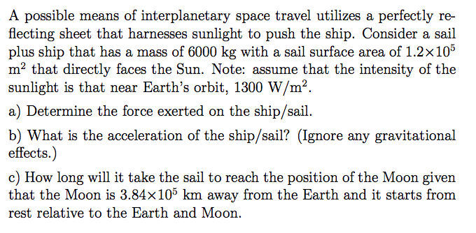 Solved A possible means of interplanetary space travel | Chegg.com