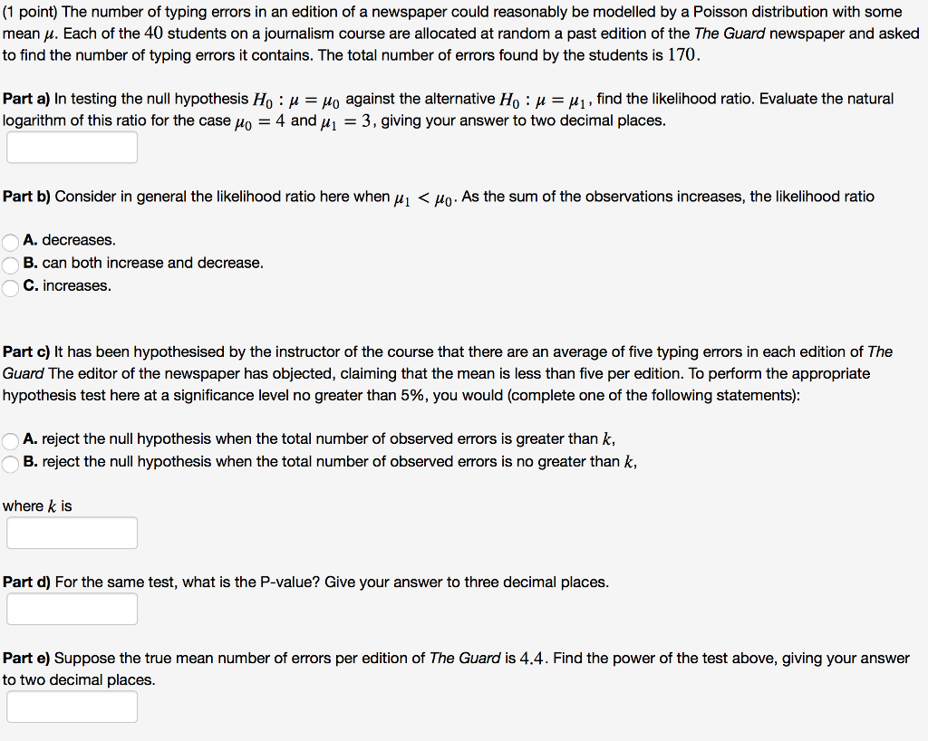 Solved The number of typing errors in an edition of a | Chegg.com