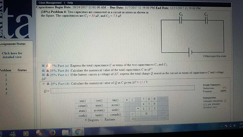 Solved Class Management Help Capacitance Begin Date: | Chegg.com