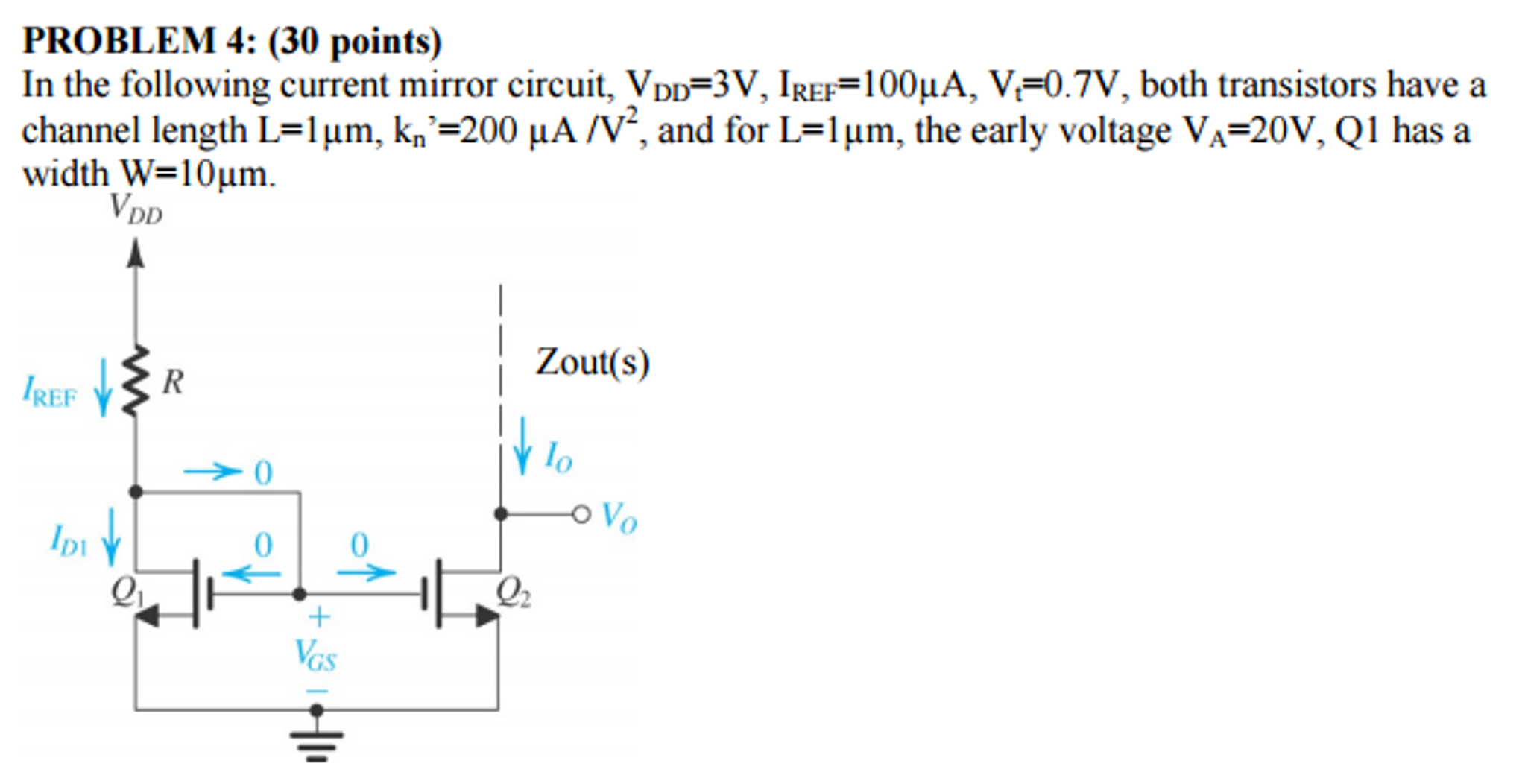 Solved In the following current mirror circuit, V_DD=3V, | Chegg.com