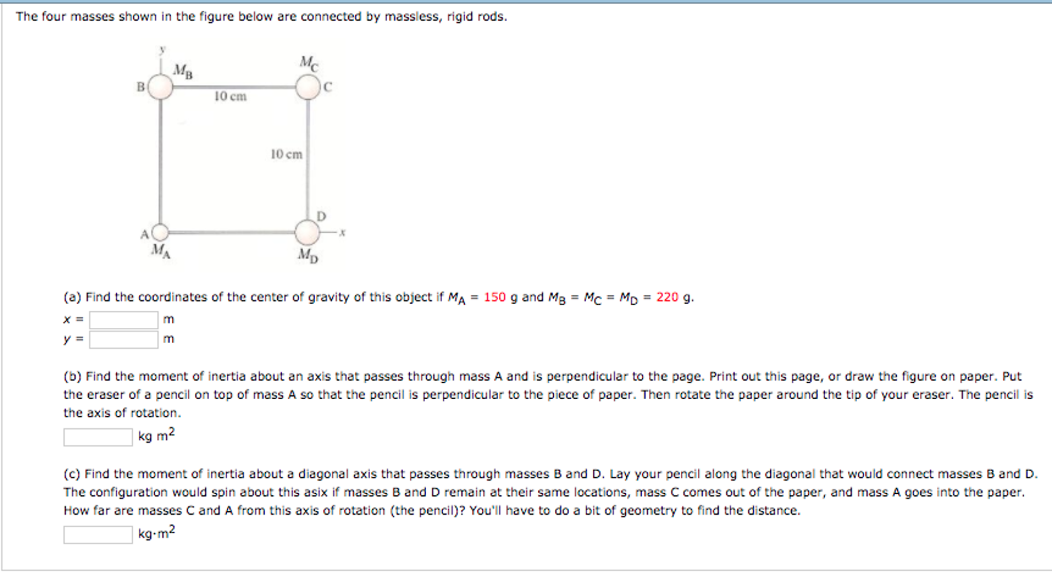 Solved The four masses shown in the figure below are | Chegg.com