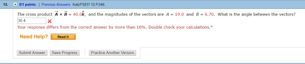 Solved The cross product A vector times B vector = 40.0 k, | Chegg.com