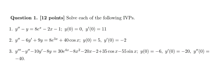 Solved Question 1. [12 points] Solve each of the following | Chegg.com