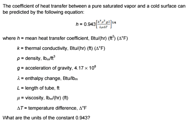 Solved The coefficient of heat transfer between a pure | Chegg.com