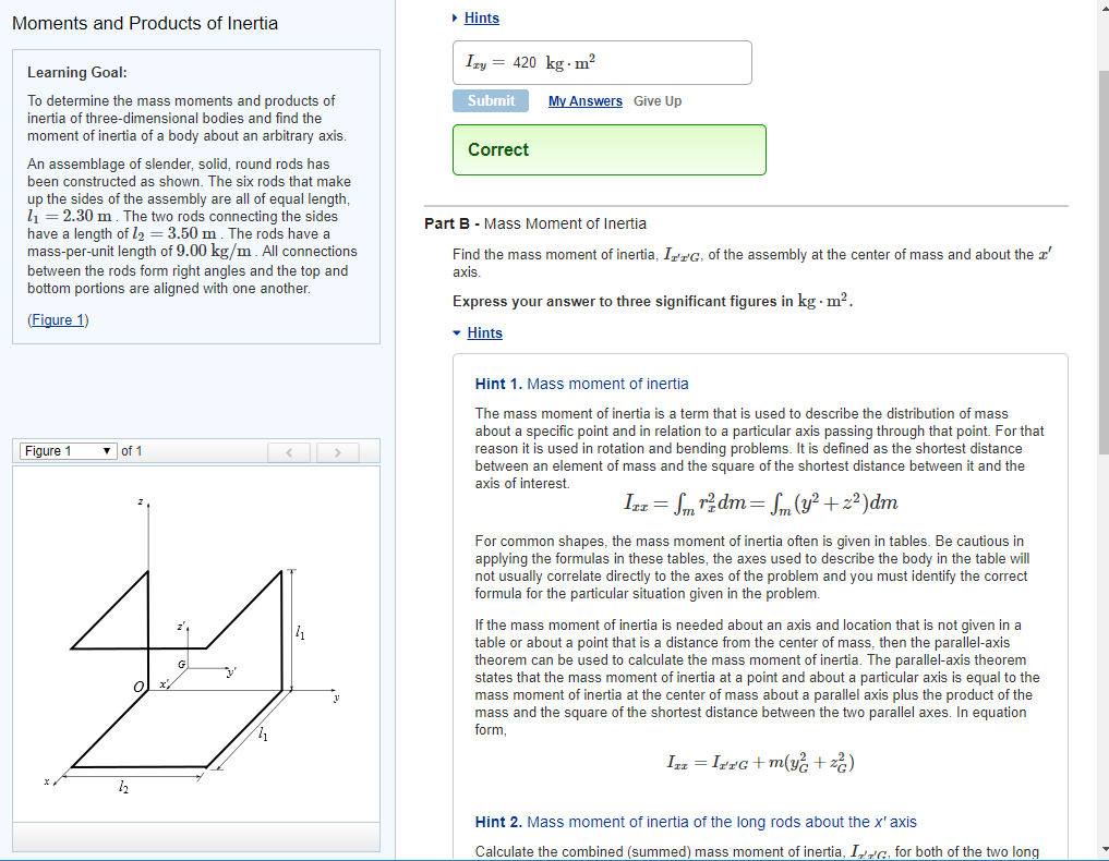 Solved Moments and Products of Inertia Correct Learning Goal | Chegg.com