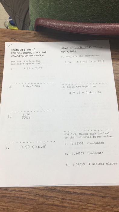 Solved Math 351 Test 3 FOR FULL CREDIT, GIVE CLEAR. | Chegg.com