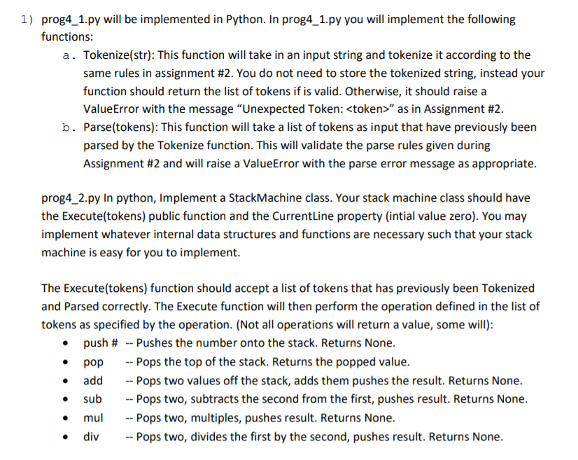 1) prog4 1.py will be implemented in Python. In | Chegg.com