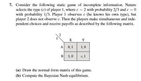 Solved Consider the following static game of incomplete | Chegg.com